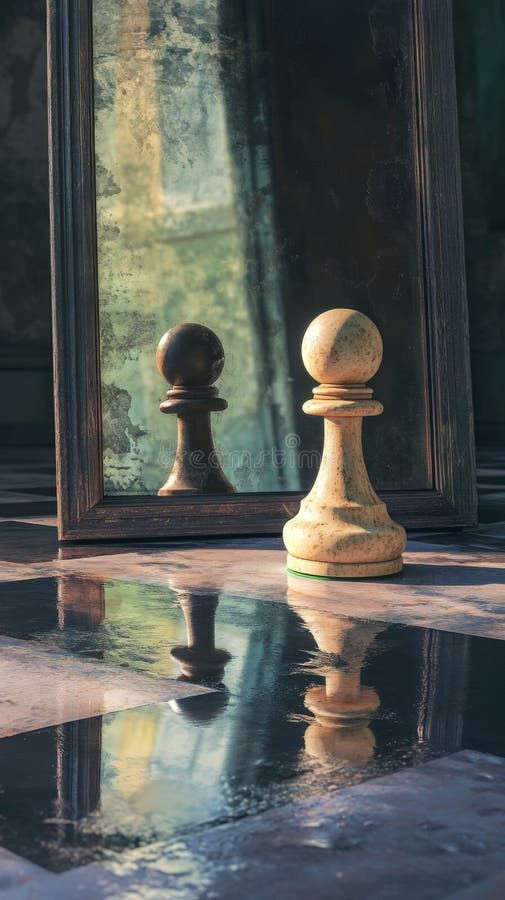 Pawn Reflected in a Rustic Mirror with Sunlight and Shadows Stock Image ...