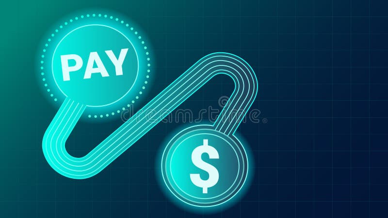 Pay Button and Glowing Dollar Symbol Connected by Dynamic Digital Path ...