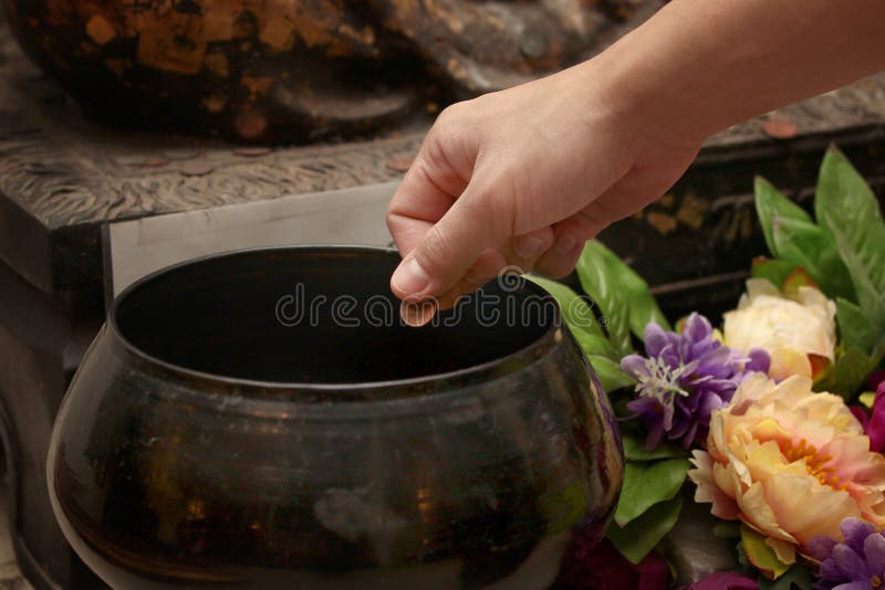 Pay Coins in 109 Monk Bowls in Buddhist Worship Way . Stock Photo ...