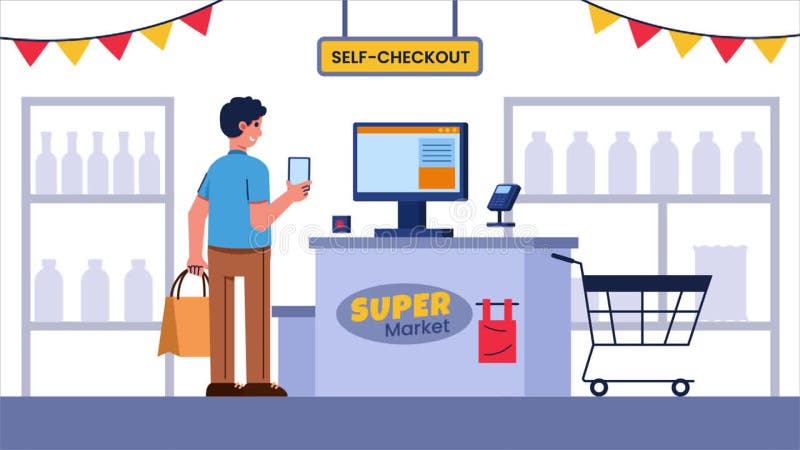 Pay Groceries Using Automatic Cashier Machine Stock Video - Video of ...