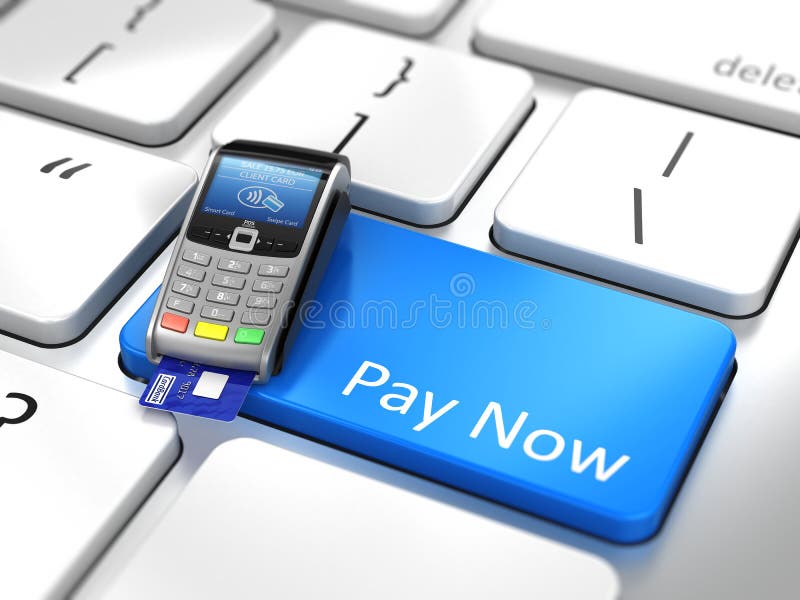 Pay Online Concept - Payment Terminal on Computer Keyboard Stock ...