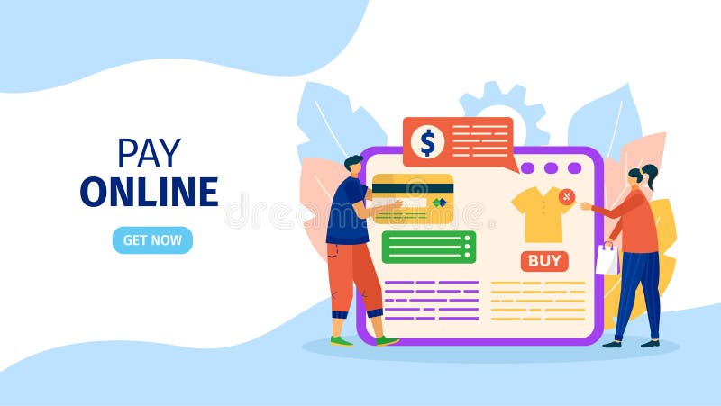 Pay Online, Vector Illustration. People Character Make Payment in ...
