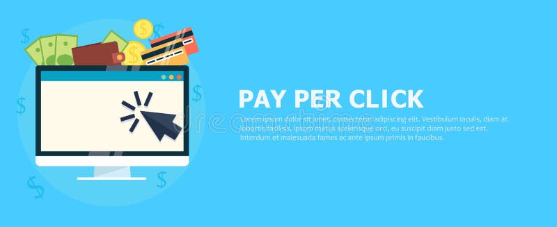 Pay Per Click Banner. Computer with Money Stock Vector - Illustration ...