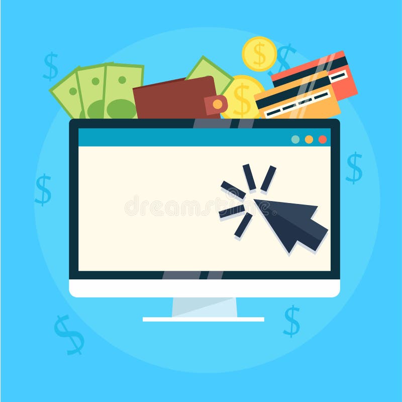 Pay Per Click Banner. Computer with Money Stock Vector - Illustration ...