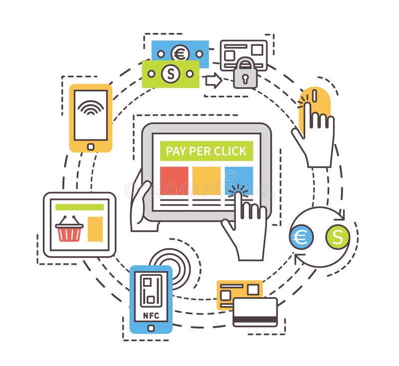 Pay Per Click Internet Advertising Concept. Flat Stock Vector ...