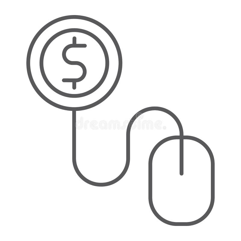 Pay Per Click Thin Line Icon, Internet and Marketing, Mouse and Dollar ...