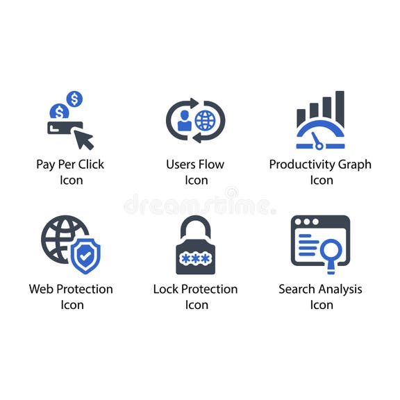 Pay Per Click, Users Flow, Productivity Graph, Web Protection, Lock ...