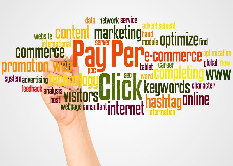 Pay Per Click Word Cloud and Hand with Marker Concept Stock ...