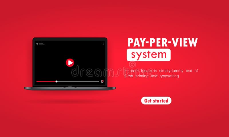 Pay Per View System Illustration. Laptop with Video Player on Display ...