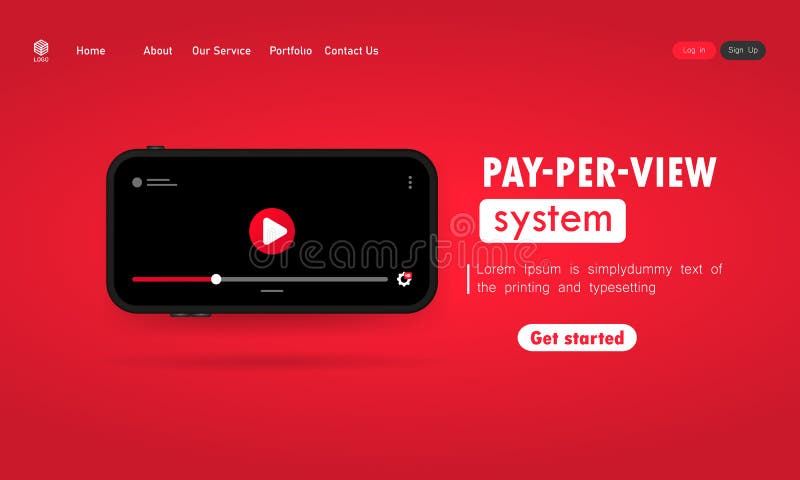 Pay Per View System Illustration. Smartphone with Video Player on ...