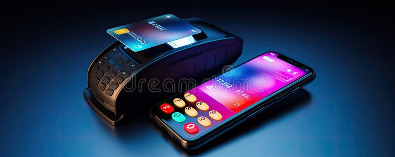 Pay Via Payment Terminal and Mobile Phone. Payment Concept Stock ...