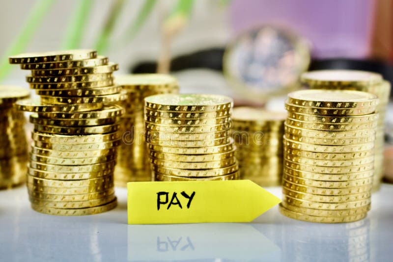 Pay Yellow Arrow Near Gold Coins Stock Image - Image of cash, concept ...