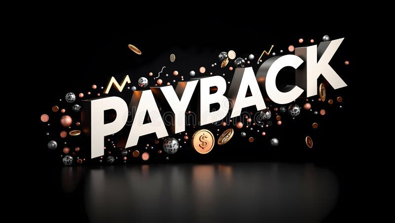 Payback Concept with Floating Coins and Spheres on a Black Background ...
