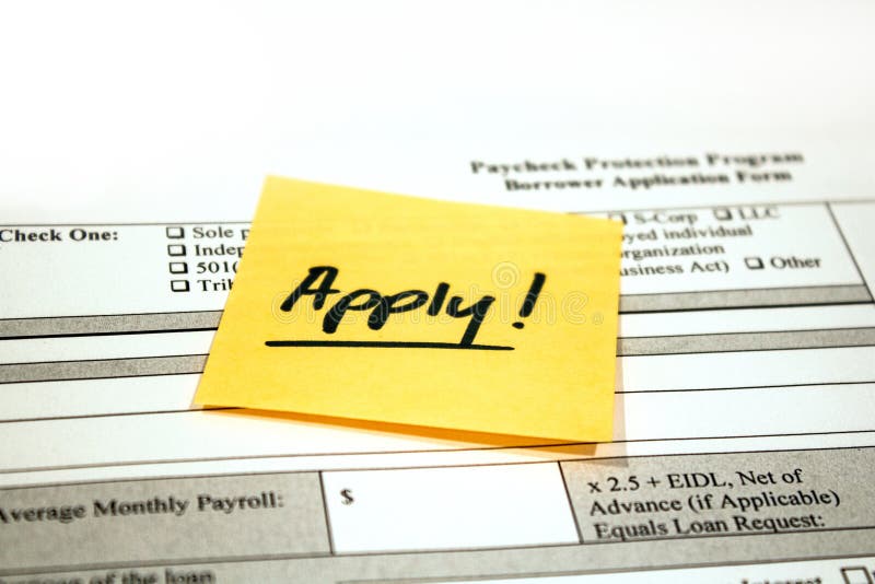 Paycheck Protection Program Application and Reminder Note Stock Image ...