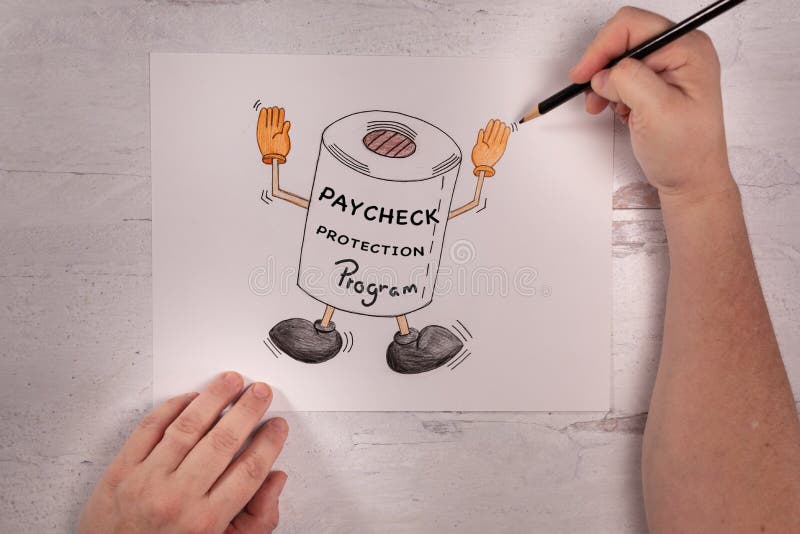 Paycheck Protection Program on a Cartoonish Doodle of Dancing Toilet ...