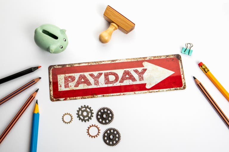 Payday. Red Direction Arrow with Text on White Office Desk Stock Photo ...