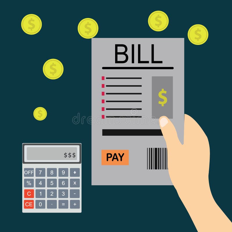 Paying Bills, Hand Holding Bills .Calculator Icon and . Stock ...
