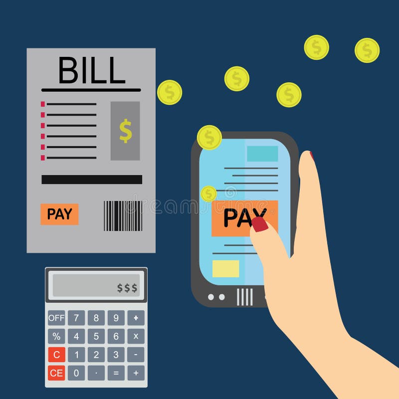 Paying Bills, Hand Holding Bills .Calculator Icon and . Stock ...