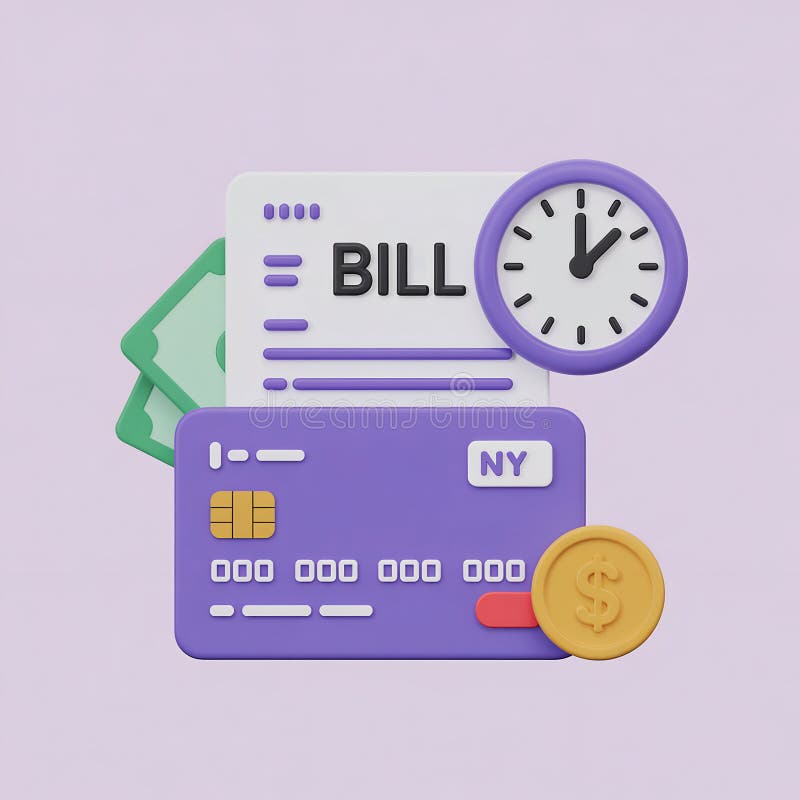 Paying Bills on Time 3d Render with Credit Card and Money Stock ...