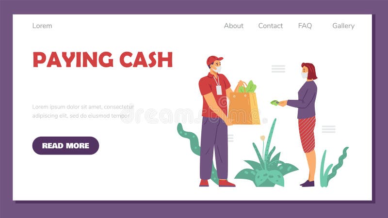 Paying Cash Website or Landing Page Interface, Flat Vector Illustration ...