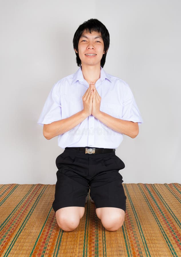 Paying Obeisance of High School Asian Thai Student Stock Image - Image ...