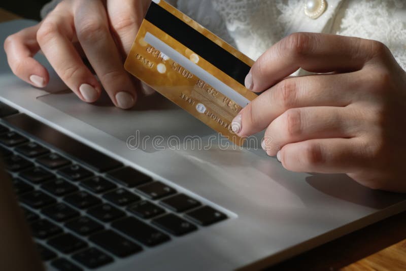 Paying Online Using Plastic Bank Card. Stock Photo - Image of indoors ...