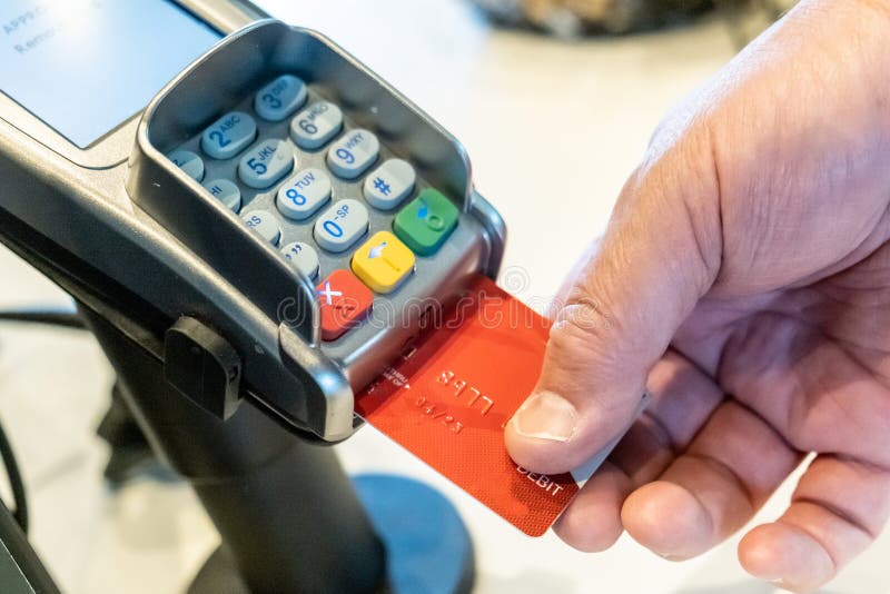 Paying at a Shop Using a Computer Chip Base Credit Card Editorial Image ...