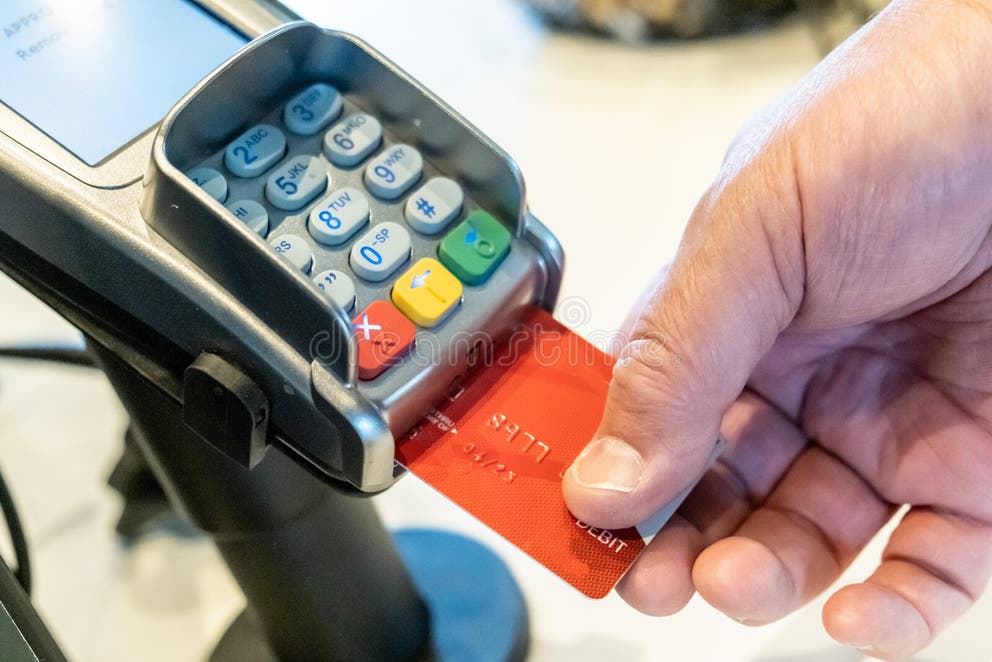 Paying at a Shop Using a Computer Chip Base Credit Card Editorial Image ...