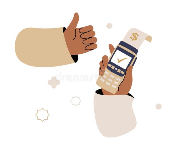 Payment Approval with Card Reader and Thumbs Up in Flat Vector ...