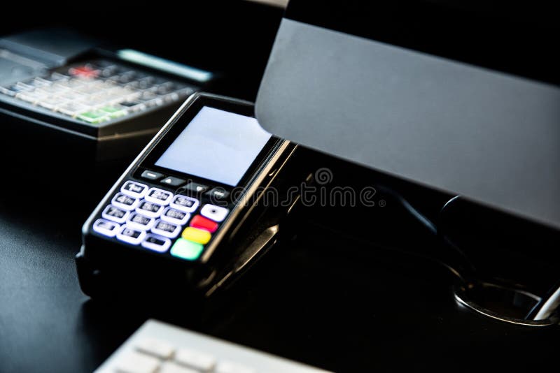 Payment Card Terminal on the Desk with an Empty Space for a Message ...