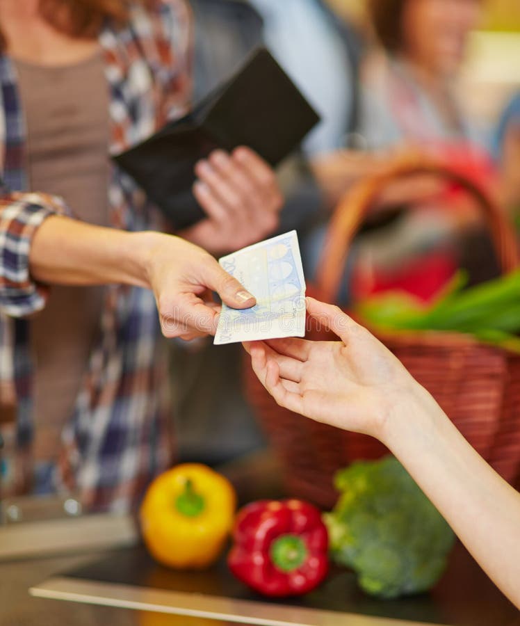 Payment with Cash Money in Supermarket Stock Image - Image of store ...