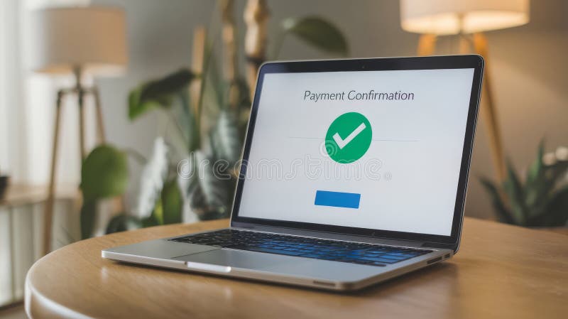 Payment Confirmation Displayed on Laptop Screen with Green Check Mark ...