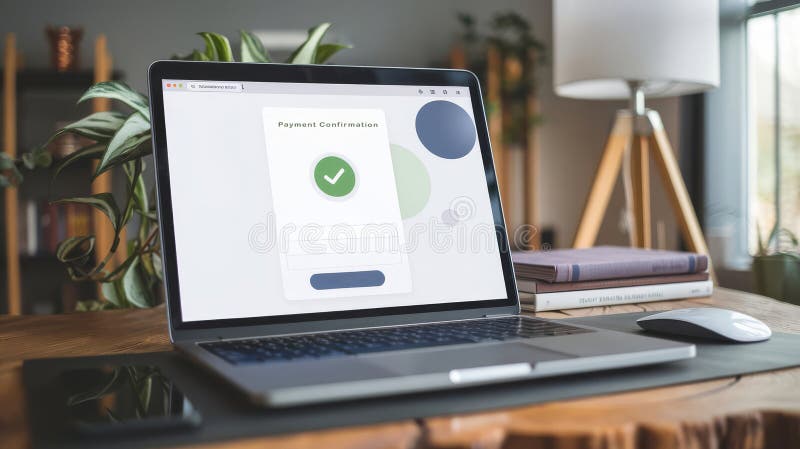 Payment Confirmation Displayed on Laptop Screen with Green Check Mark ...