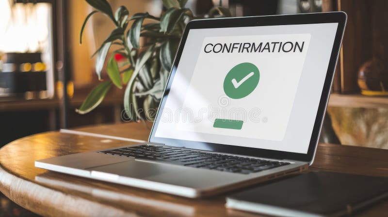 Payment Confirmation Displayed on Laptop Screen with Green Check Mark ...