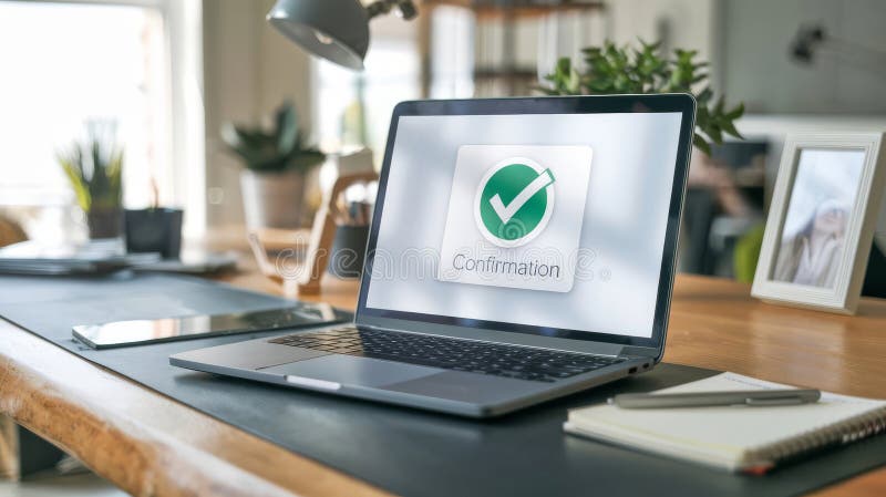 Payment Confirmation on Laptop Screen in Modern Office Setting Stock ...