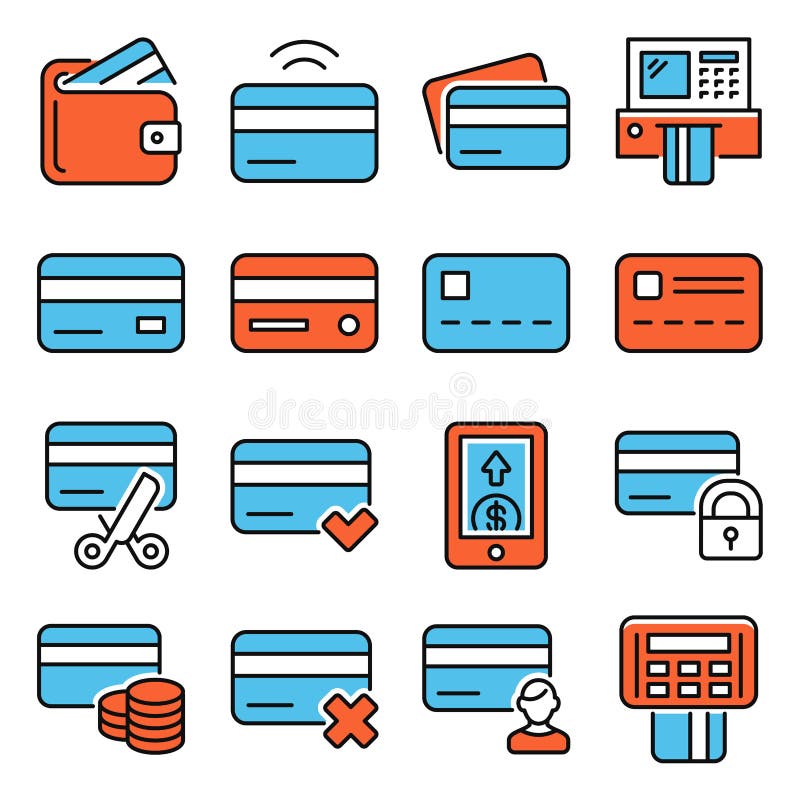 Payment Credit Card Icons Set on White Background. Vector Stock Vector ...