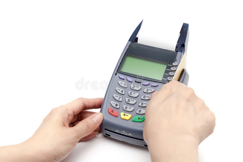 Payment by Credit Card Machine on White Background Stock Photo - Image ...