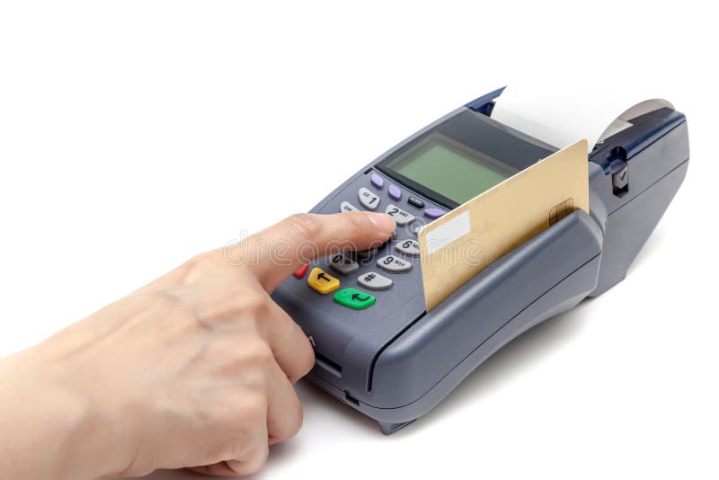 Payment by Credit Card Machine on White Background Stock Photo - Image ...