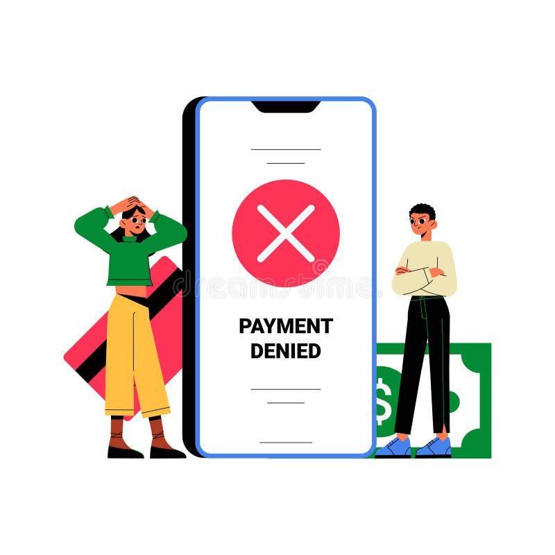 Payment Denied Notification on Smartphone in Flat Vector Illustration ...