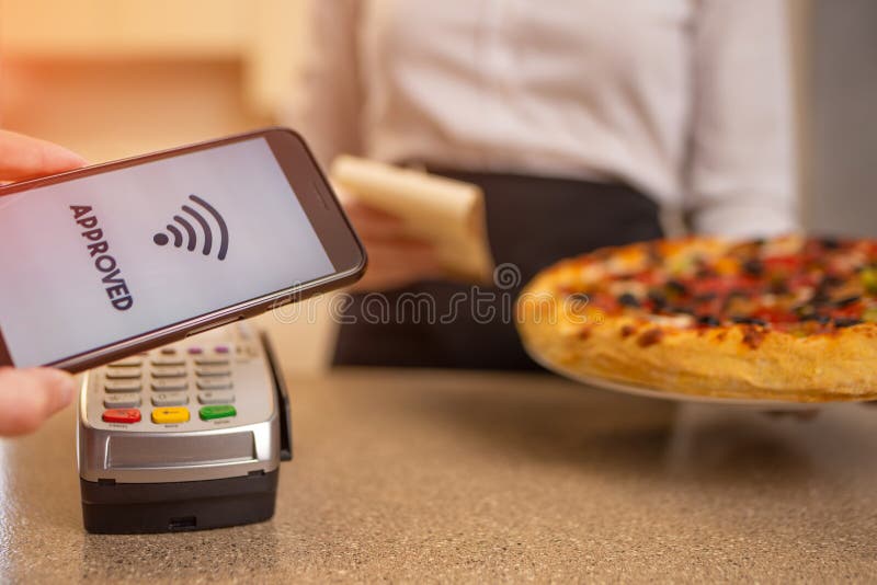 Payment for Food, Pizza through the Terminal, Wireless Payment ...