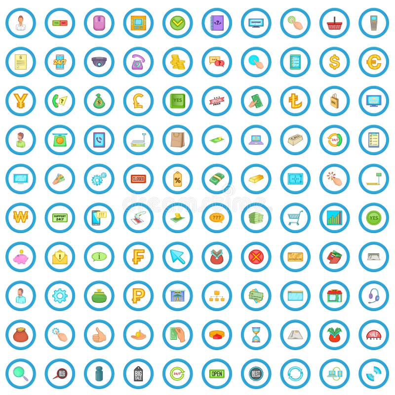 100 Payment Icons Set, Cartoon Style Stock Vector - Illustration of ...