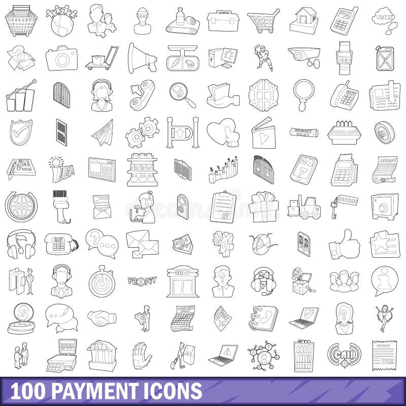 100 Payment Icons Set, Outline Style Stock Vector - Illustration of ...