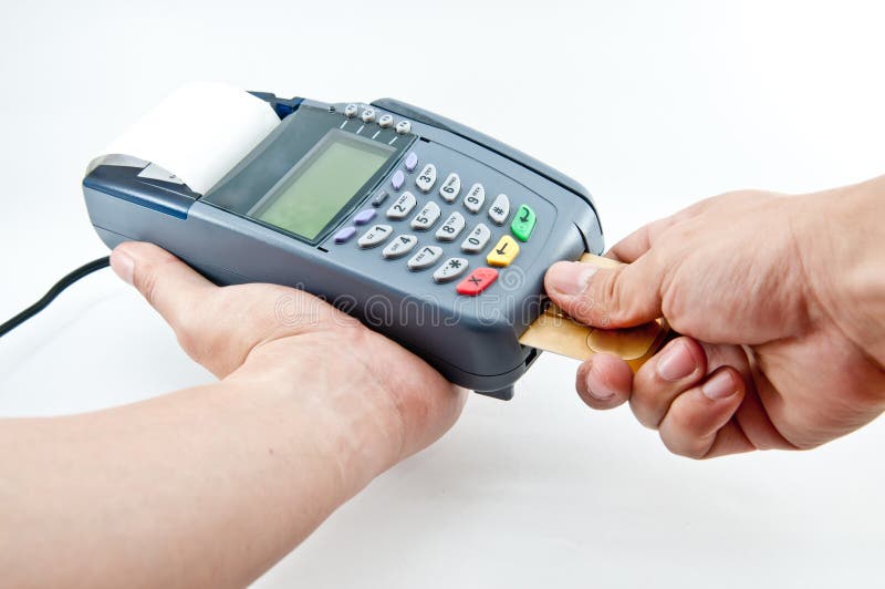 Human Hand Holding Plastic Card in Payment Machine Stock Image - Image ...