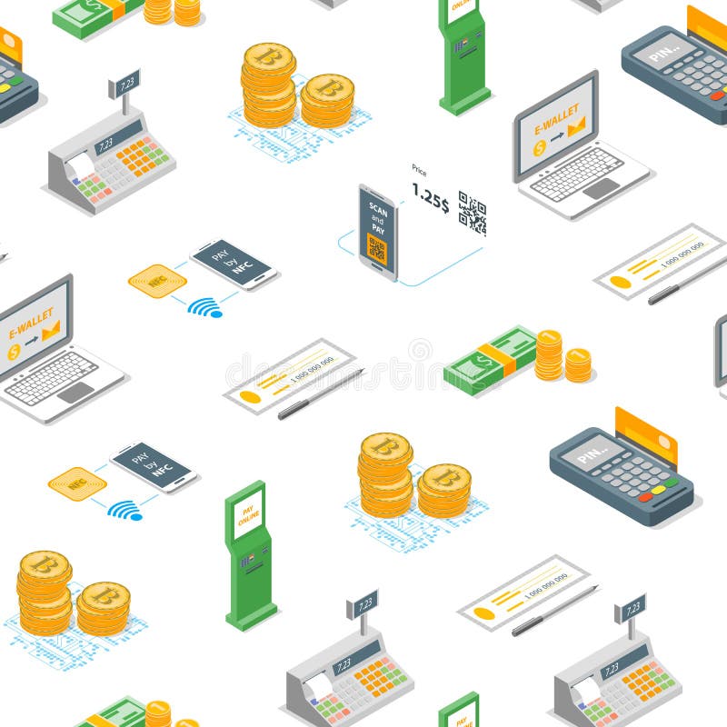 Payment Methods Seamless Pattern Background Isometric View. Vector ...