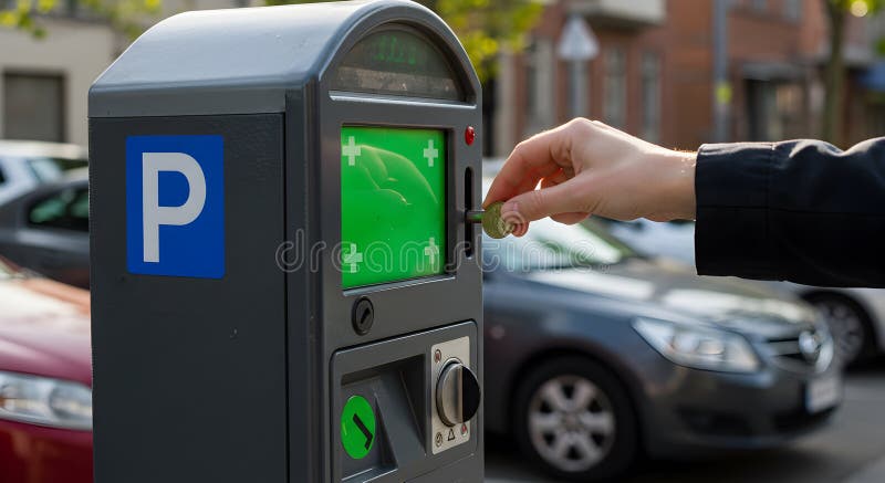 Payment Process at a Digital Parking Meter with a Modern Green Screen ...