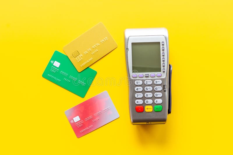 Payment for Purchases with Credit Card. Payment Pos Terminal Top View ...