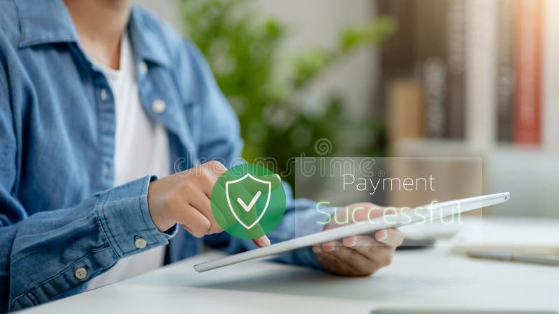 Payment Security Protection. Businessmen Holding a Tablet with a ...