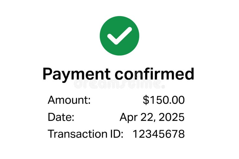 Payment Success Screen with Transaction Data and Checkmark Icon Stock ...