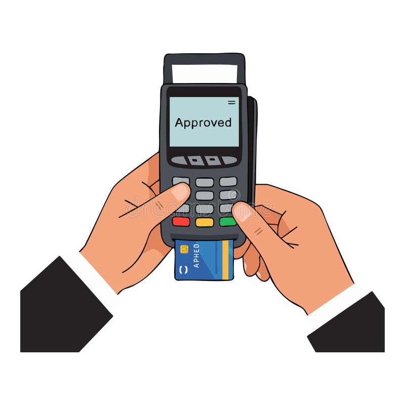 Payment Terminal with Credit Card Approval Transaction Hands Holding ...