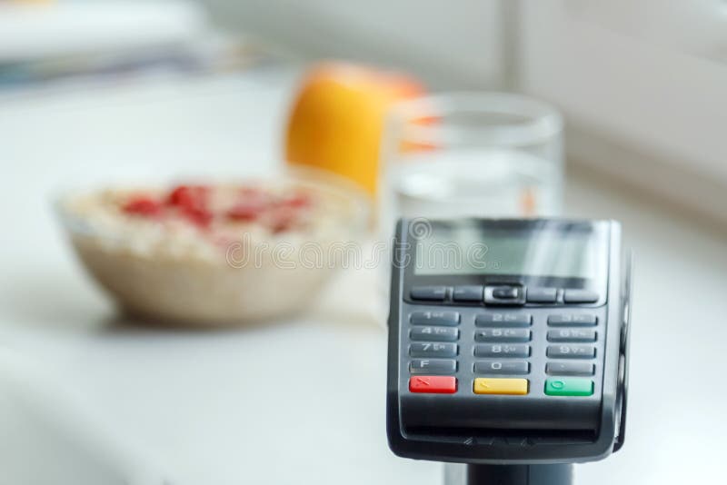 Payment Terminal by Credit Card, Breakfast Payment Stock Photo - Image ... Payment Terminal by Credit Card, Breakfast Payment Stock Photo - Image ...